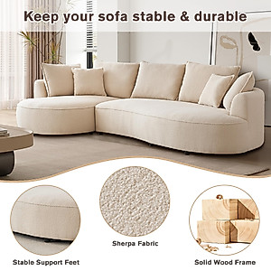 YOOBECH 122.8" Boucle Curved Sofa Modern Cloud Couch for Living Room Luxury 3-Seat Beige Sectional Sofa Couch for Home Apartment Office