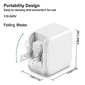 iPad Charger iPhone Charger [Apple MFi Certified] 12W USB Wall Charger Foldable Portable Travel Plug with USB Charging Modem Cables Compatible with iPhone, iPad, iPad Mini, iPad Air 1/2/3, Airpod