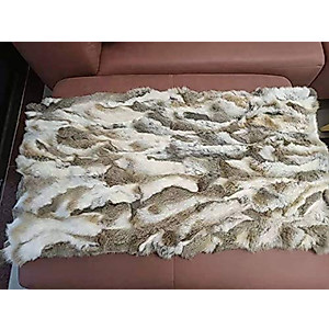 Real Rabbit Fur Throw Blanket Rabbit Fur Pelt Rug with Soft Microsuede Backing Natural Furry Thick Fur Rug Plate Pelz Leather Pelt Straw Yellow, 43.3inx21.6in /3.6ftx1.8ft