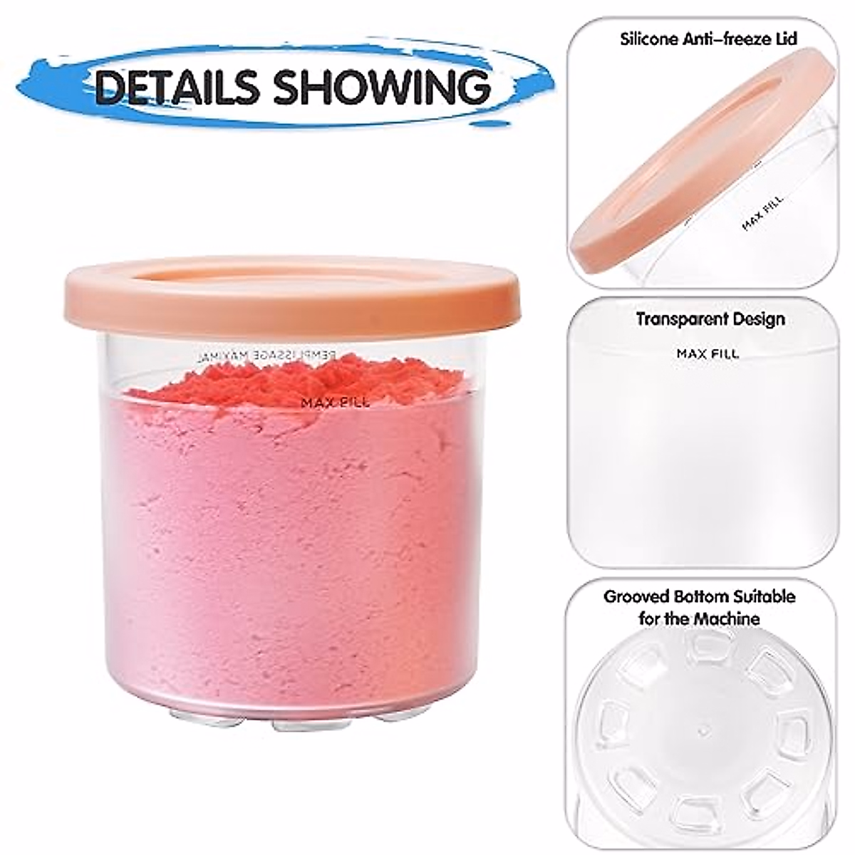 Moloudan 16 oz. Containers, 4-Pack Pints and Lids Replacement For Ninja Creami NC299AMZ NC300 NC301 Series, BPA-Free & Dishwasher Safe (Blue, Pink, Green, Grey)