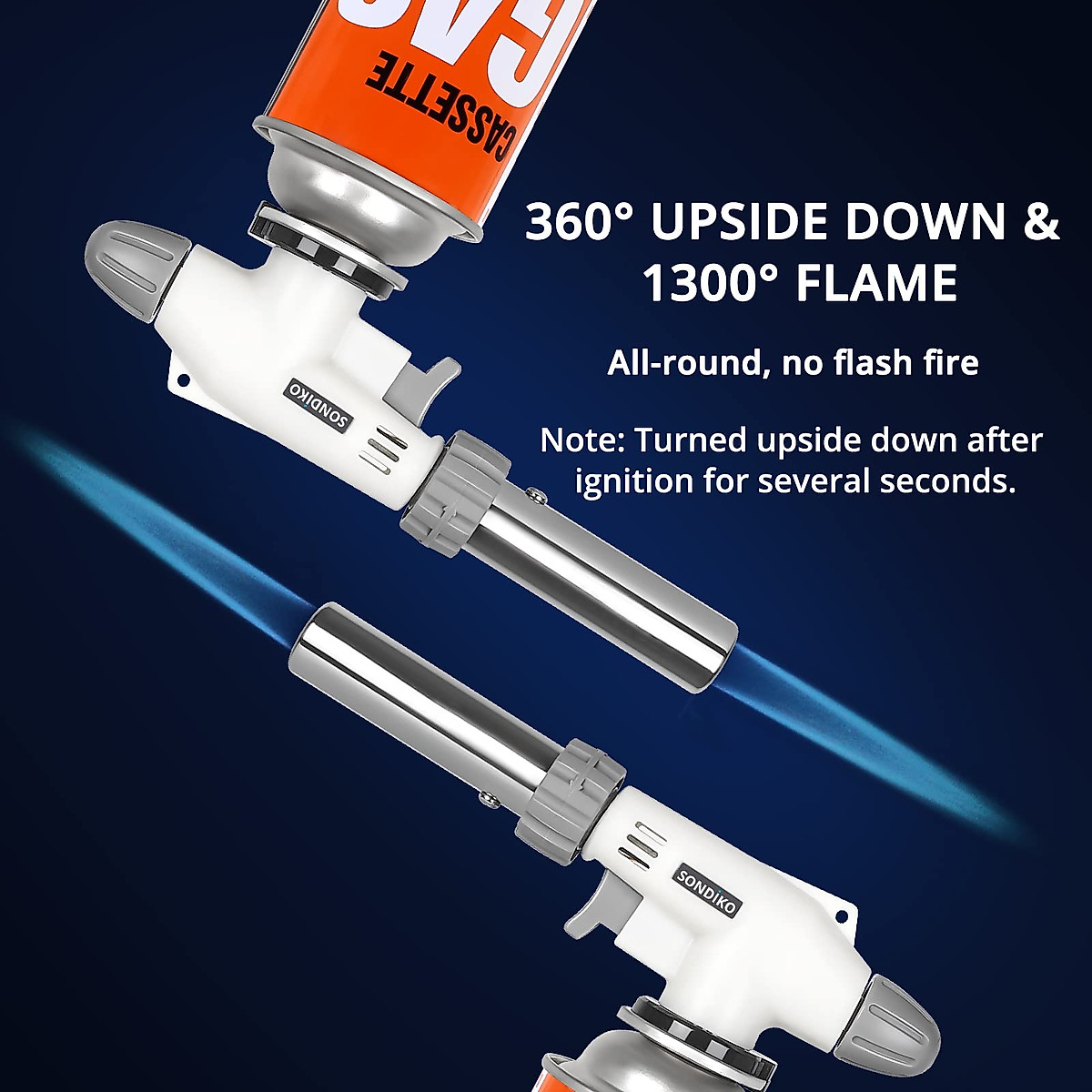 Sondiko Butane Torch Head S516 - Professional Culinary & Grilling Tool with Wind Resistant Flame for BBQ & Soldering - Charcoal & Campfire Torch Lighter (Fuel Not Included)