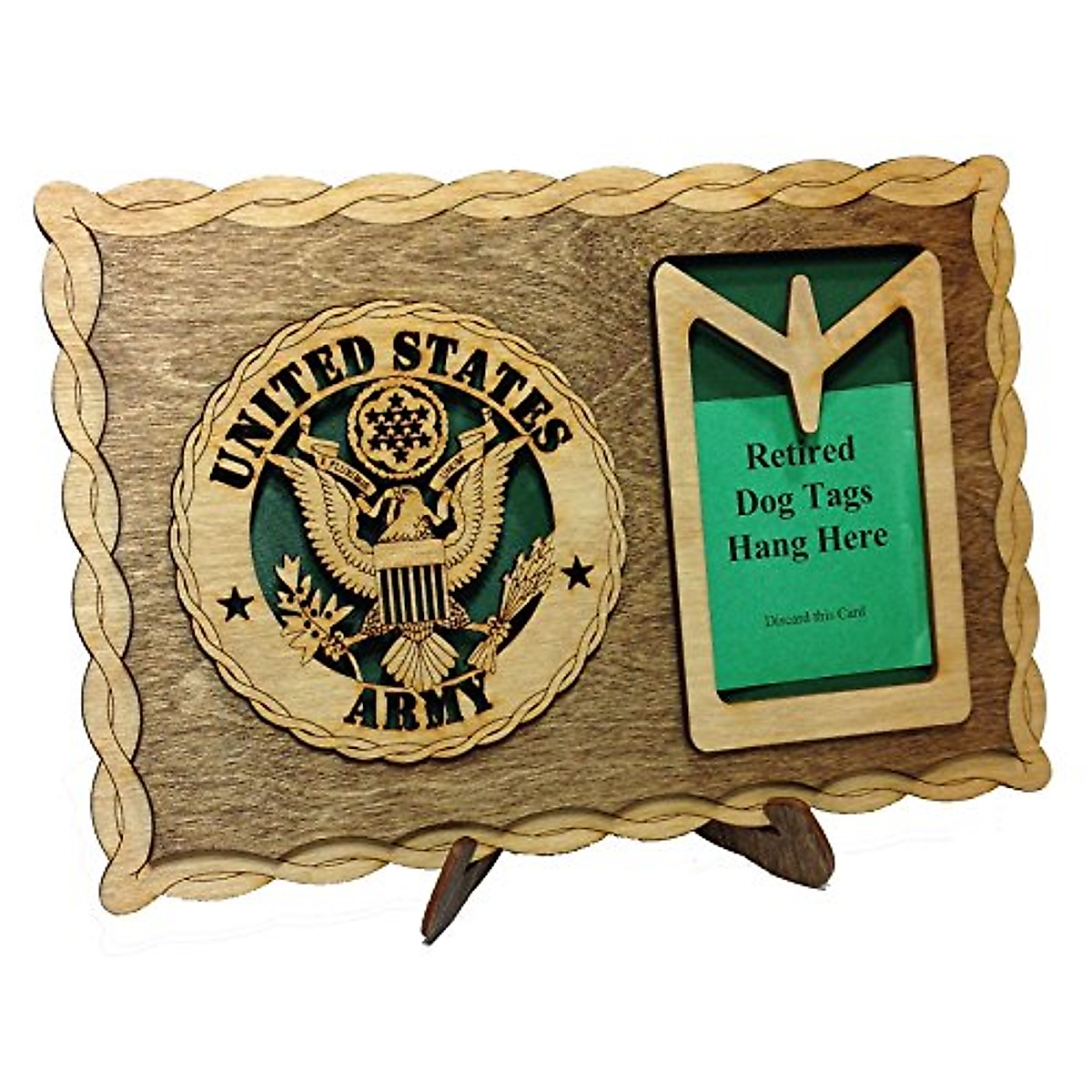 Armed Forces Army Custom Laser Crafted Three Dimensional Wooden Dog Tag Holder Plaque