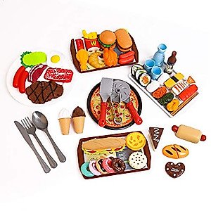 Kids Food cart Toy Sets,Kids Role Play Large Dining car Toys and 98pcs Food, Kitchen, Tableware Accessories., Educational Toys for 3+ Years Boys/Gir