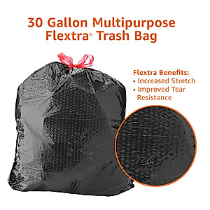 Amazon Basics Flextra Multipurpose Drawstring Trash Bags, 30 Gallon, 50 Count