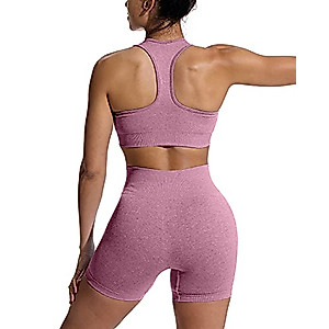 OYS Workout Sets for Women 2 Piece Outfits Seamless High Waisted Yoga Shorts Running Sports Bra Clothes