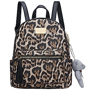 KKXIU Small Backpack Purse Synthetic Leather Quilted Mini Daypack For Women Fashion Ladies Bookbag With Tassel (Brown Leopard)
