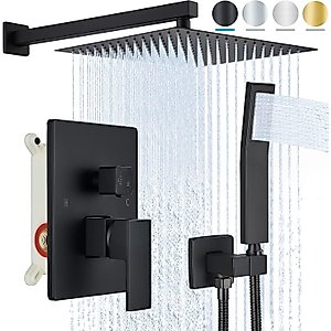 Ackwave Shower Faucet Matte Black Shower System with 8 Inches Rain Shower Head and Handheld Spray Bathroom Luxury Rain Shower Faucet Set Complete Wall Mounted