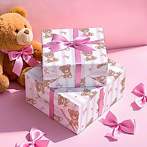 WRAPAHOLIC Baby Shower Wrapping Paper Roll - Mini Roll - 3 Rolls - 17 Inch X 120 Inch Per Roll - Butterfly Girl, Little Bear, Moon, Stripe Design for Kids