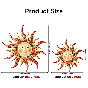 VOKPROOF Large Metal Sun Wall Art Decor - 23.6Inches Sun Face Garden Sculptures & Statues Wall Art for Indoor and Outdoor Decor, Yard, Farmhouse, Patio, Garden Decorations