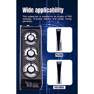 PS5 Cooling Fan, Horizontal PS5 Cooler Fan with LED Light, Comaptible with PS5 Digital Edition or Discs Edition