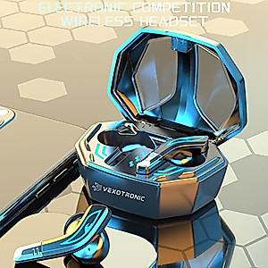 VEXOTRONIC – TWS Wireless Headset Led Display in-Ear, Earbuds Stereo Bass Sound, Headphone Gaming Sports Earphone, Control Earbuds Low Latency, Compatible with iOS, Android, Computer. (Black)
