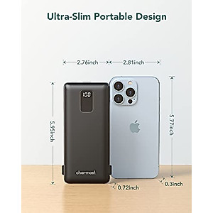 Charmast Portable Charger with Built-in Cables, 10000mah Power Bank, 5 Output Ultra Slim LED Display, Built-in AC Plug, USB C & Micro, Three Cables Integrated Battery Pack for iPhone Samsung iPad