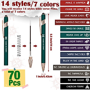 Qilery 70 Pcs Christian Pens Bible Verse Pens Bulk Christmas Religious Ballpoint Pens Gifts Inspirational Scripture Black Ink Spiritual Pens for Church Office School Gifts Women Men