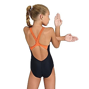 Arena Feel Girls' Mark V Back Swimsuit MaxFit Comfortable One Piece Suit Pool or Beach, US Size 10-12 Jr/28, Black/Nespola