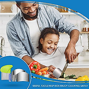 9 Pieces Finger Guard Set for Cutting Finger Cots Stainless Steel Knife Cutting Protector and Potato Butter Lettuce Crinkle Cutter for Kids Kitchen Tool Avoid Hurting When Slicing and Chopping