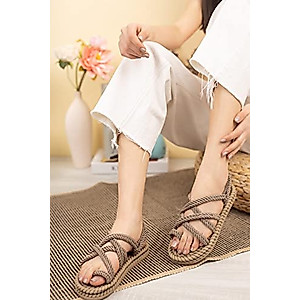 Alpy Rope Shoes | Straw Strap Slide Sandals | Walking Sandals |0 Handmade | Eco-friendly | For women (Mink, us_footwear_size_system, adult, women, numeric, narrow, numeric_6)