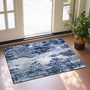 BRICHOEE Modern Washable Area Rug, 2x3 Navy and Grey Small Bath Rug Soft Non-Slip Abstract Entryway Mat, Indoor Floor Mat Accent Carpet for Bathroom Enterance