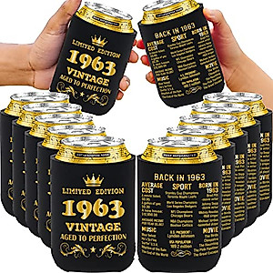 BackURyear 60th Birthday Party Decorations for Men Women, Funny 60th Birthday Party Supplies, 60 Years Old Sixty Birthday Decor, 60th Birthday Party Cans Cooler Sleeves, Black&Gold/12 Pcs