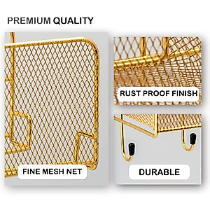 Hair Dryer Holder,Metal Hair Tool Organizer with 2 Hook,Bathroom Accessories Organizer for Hair Dryer, Curling Iron, Hair Brushes , Flat Iron, Hair Straightener,Gold Hair Styling Tools Organizer