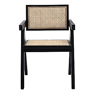 ZHENGHAO Rattan Dining Chairs Set of 2, Mid Century Modern Chairs with Mesh Back, Accent Cane Kitchen Chairs Comfy Side Chair with Arms for Dining Room/Restaurant/Living Room, Black
