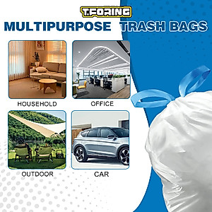 T.FORING 8 Gallon Trash Bags Drawstring 1.2 Mil - 100 Count White Medium Garbage Bags Unscented, 30 Liter Thick Plastic Trash Can Liners for Home Kitchen Bathroom