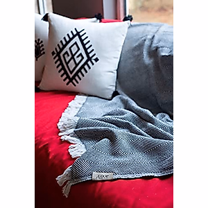 Loop Linen Cotton Throw Blanket, Hand Woven Housewarming Gift, Home Decor Blanket for Bedroom, Couch or Sofa. Large Blanket, Decorative.55x79