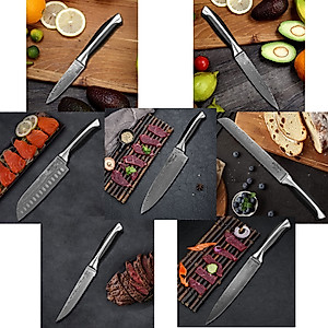 CULITECH 10+3 Piece Knives Set, Household Pro Kitchen Damascus Knife Sets with scissors,peeler sharpener, Acrylic Holder