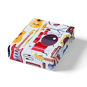 Manfei Musical Kids Fitted Sheet Twin Size, MusicalGuitar Radio Drum Kit Headset Print Bedding Set 2pcs for Boys Girls, Rock Music Bed Cover with 1 Pillowcase, Soft Polyester Bedding, No Top Sheet