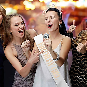 Rose Gold and White Sash with Rhinestone Tiara and Headband - Birthday Accessories for Women