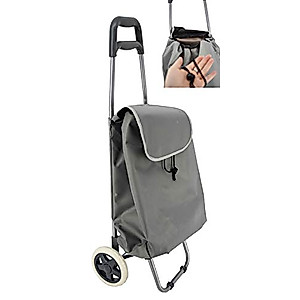 Uniware 36 Inch Foldable Wheeled Shopping Grocery Trolley Cart with Drawstring Bag