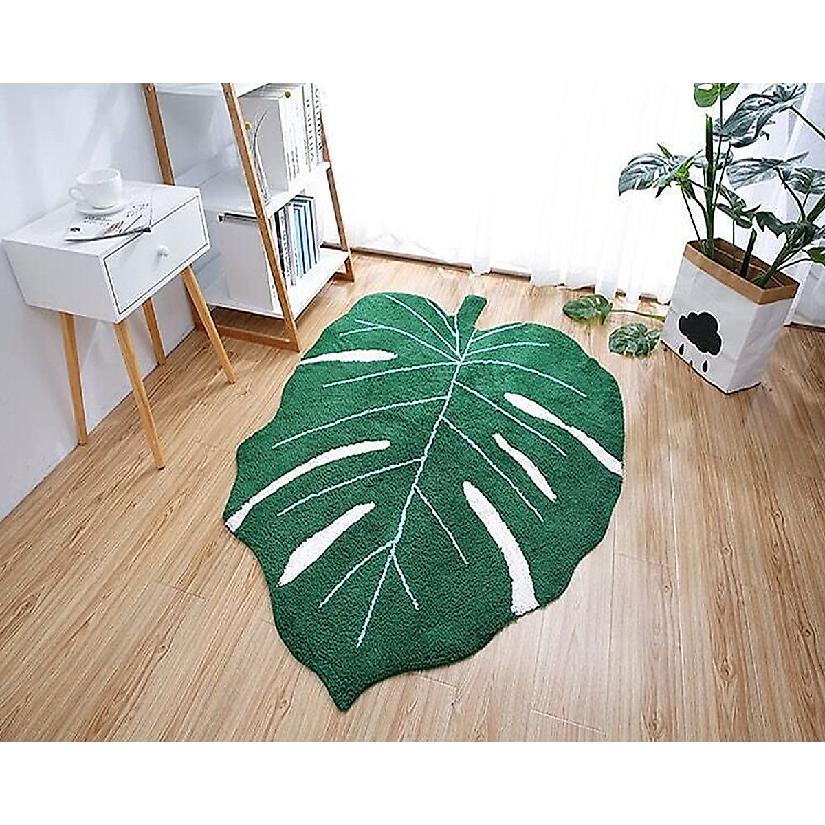 Poowe Monstera Non Slip Bath Mat or Kitchen Tufted Rug | Plant Leaf Shaped Kids Pets Floor Mat Carpet 17.7"×29.5"