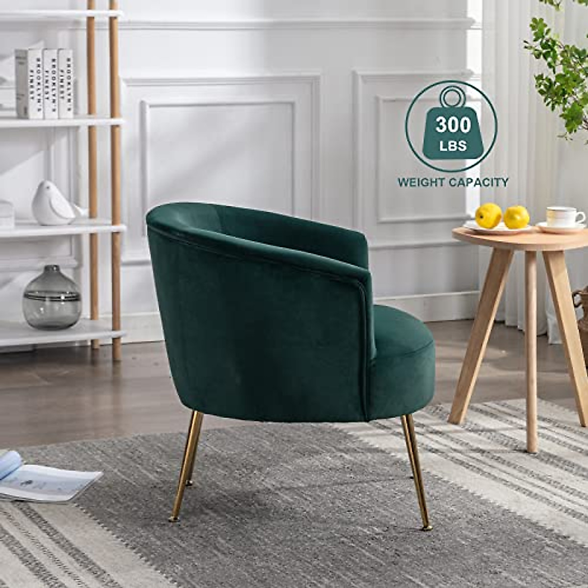 KIVENJAJA Accent Barrel Chair, Modern Velvet Upholstered Club Armchair, Arm Chairs for Living Room Bedroom Small Space Plush with Golden Metal Legs, Dark Green