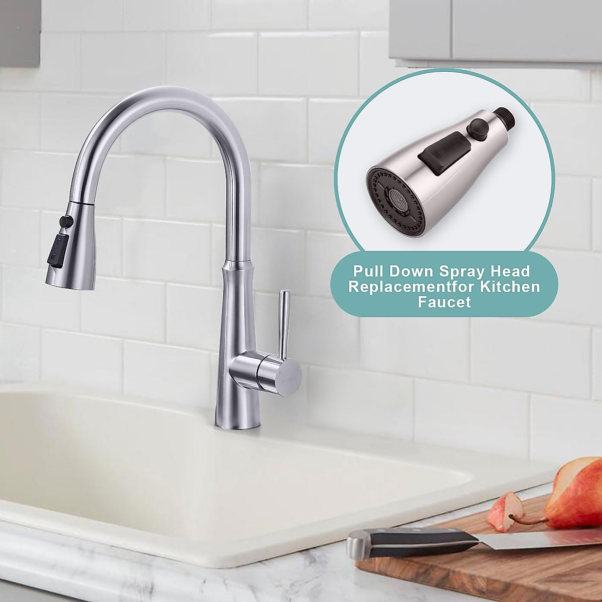 ARCORA Kitchen Faucet Spray Head Brushed Nickel, 3-Function Kitchen Sink Spray Nozzle with 9 Adapters, Kitchen Faucet Head Replacement Compatible with Moen, Delta, American Standard Faucets