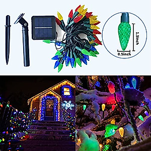 C6 Solar Christmas Lights Outdoor Multicolored, 50LED 8 Modes Strawberry Christmas String Lights Waterproof Outdoor Christmas Solar Lights for Xmas Tree Christmas Wreath Garland Garden Patio