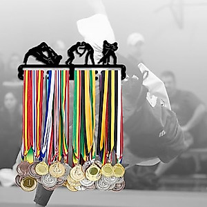 PH PandaHall Brazilian Jiu-Jitsu Medal Holder Medal Hanger Award Ribbon Hanger Tiered Medal Hanger Sport Award Ribbon Cheer Rack Wall Mount Metal Frame for Over 50 Medals 15.75 Inch/40cm