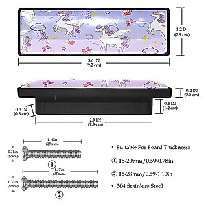 4 Pack 3.6In Double Holes Pulls Handles, Cartoon Unicorn Full Print Decorative Kitchen Cabinet Dresser Drawer Closet Cupboard Door knobs Handles Pulls for Home Bedroom Bathroom