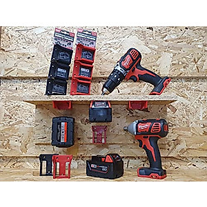 StealthMounts Milwaukee Battery Holders M18 | Milwaukee M18 Battery Mounts for Milwaukee Power Tools | 6 Pack | Red Milwaukee M18 Battery Organizers