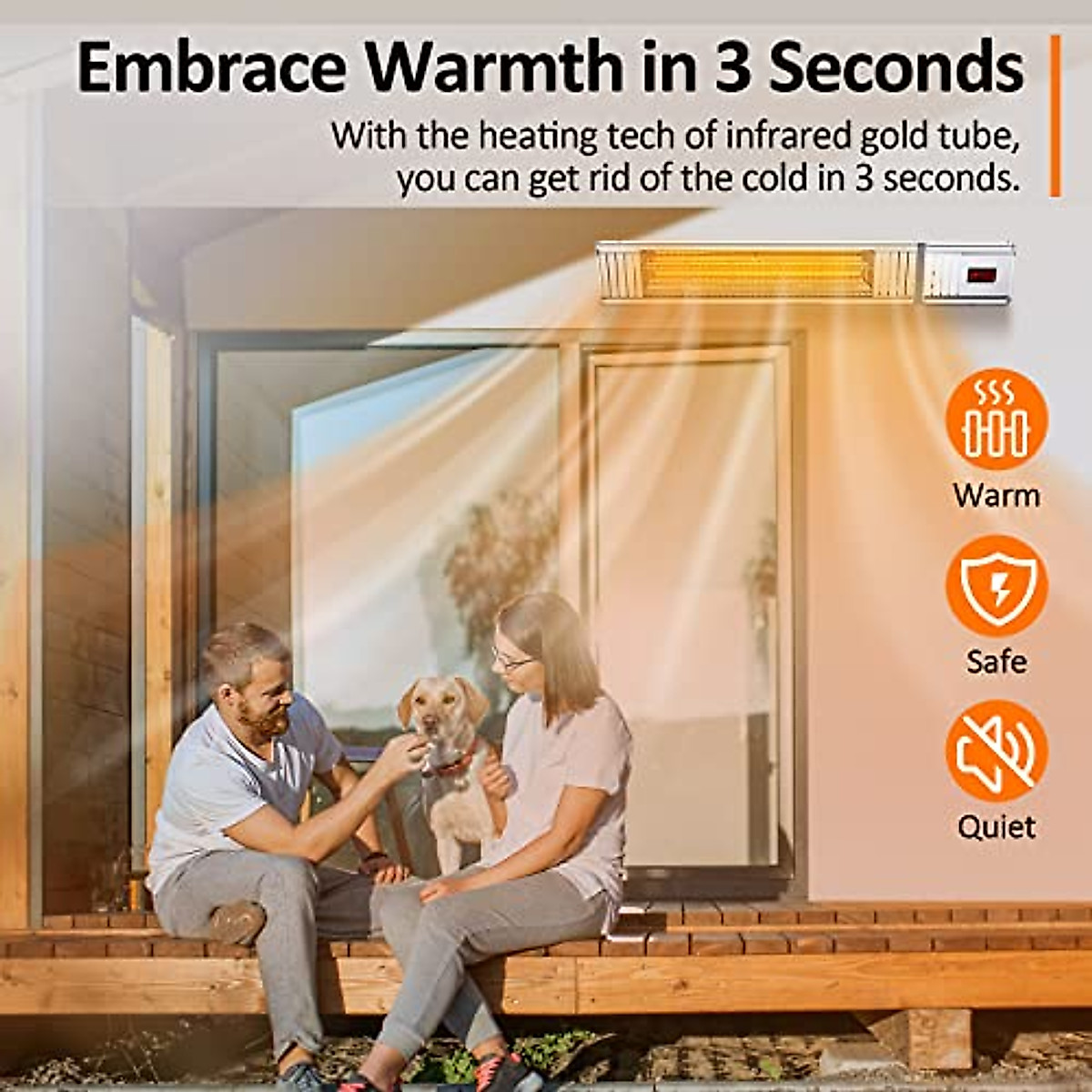 Patio Heater-Air Choice Electric Infrared Heater 1500W Wall Mounted Indoor Outdoor, Quiet Instant Heating with LCD Display Remote Control Full Protection, Space Heater for Large Room Garage Backyard