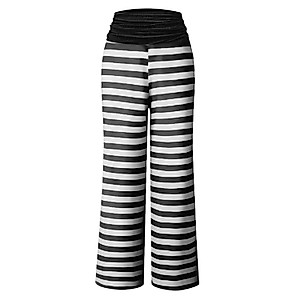 Gracyoga Women's Comfy Pajama Pants Wide Leg Lounge Palazzo Yoga Pants Stretch Casual Floral Print Fold Waist Pants