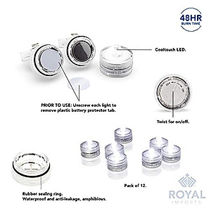Submersible Underwater LED Lights Waterproof Tea Lights For Wedding, Party, Pond, Fountain or Home Decor By Royal Imports, 12-Pack