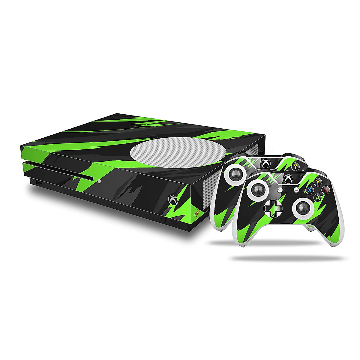 WraptorSkinz Decal Skin Wrap Set works with 2016 and newer XBOX One S Console and 2 Controllers Jagged Camo Neon Green