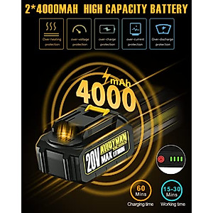 ALLOYMAN Leaf Blower, 20V Cordless Leaf Blower, with 2 X 4.0Ah Battery & Charger, 2-in-1 Electric Leaf Blower & Vacuum for Yard Cleaning/Snow Blowing.