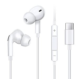 XNMOA USB C Earbuds with Mic,HiFi Stereo Type C Headphones for iPhone 15,Noise Canceling Type C Earphones for Samsung Galaxy S23,S22, S21,iPad and Most USB C Devices with Type C Plug Port,White