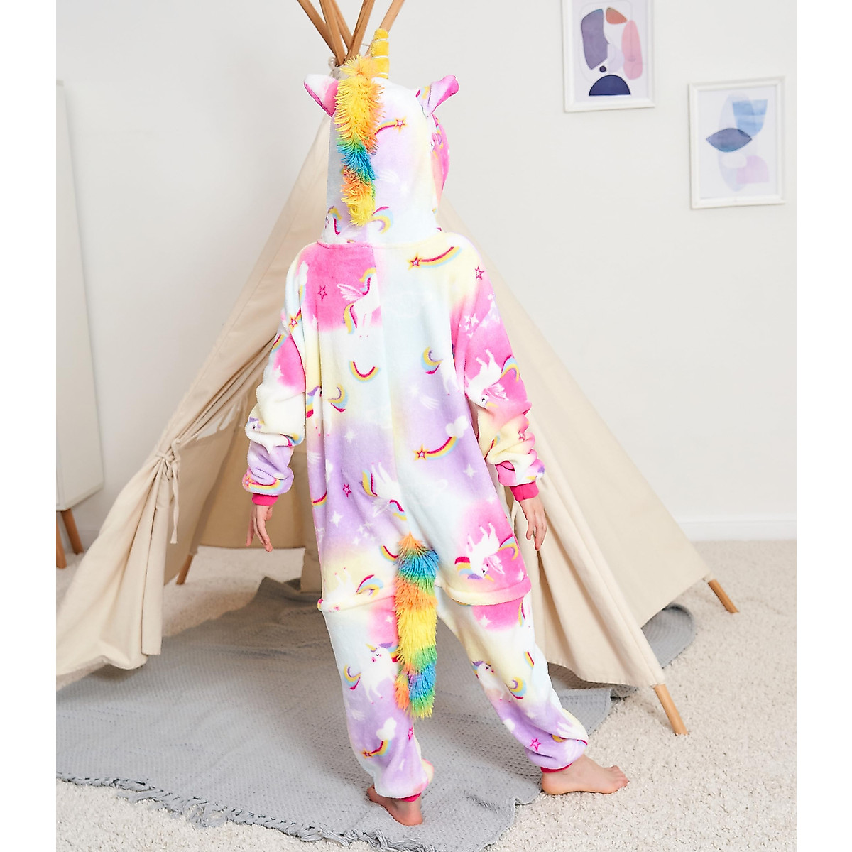 Cos Time kids Unicorn Onesie Animal One Piece Pajamas Halloween Costumes (Auspicious Cloud Flying Horse, 4T)