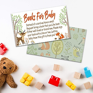 Woodland Creature Books for Baby Shower Request Cards (50 Pack), Baby Shower Invitation Inserts.