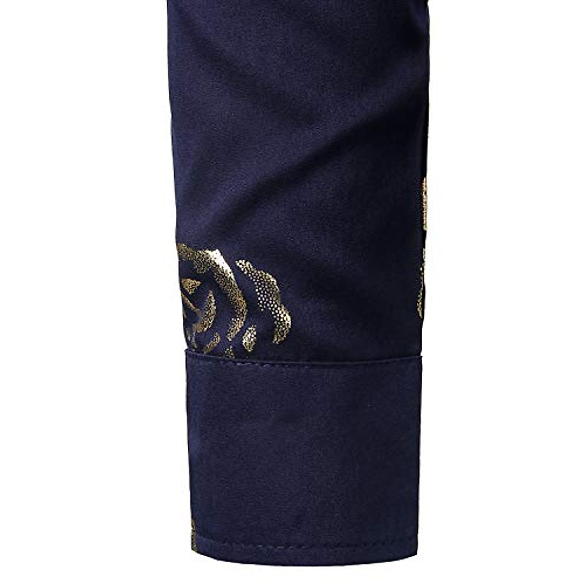 ZEROYAA Men's 3D Golden Rose Printed Slim Fit Long Sleeve Button Down Floral Dress Shirts ZZCL30 Navy Blue Small