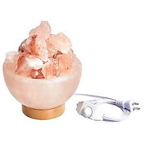 Amazon Basics Natural Himalayan Salt Lamp Bowl with Natural Crystal Chunks, Wood Base with Dimmer Switch - Crystal Pink