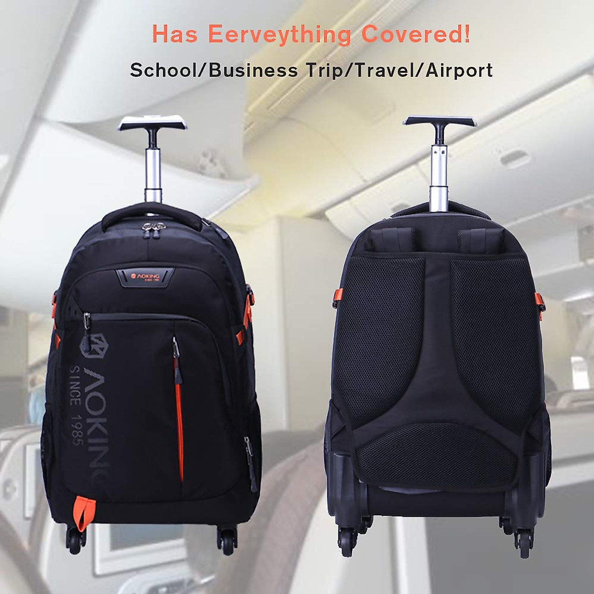 AOKING 20/22 ″ Water Resistant Rolling Wheeled Backpack Laptop Compartment Bag(22 inch, Black)