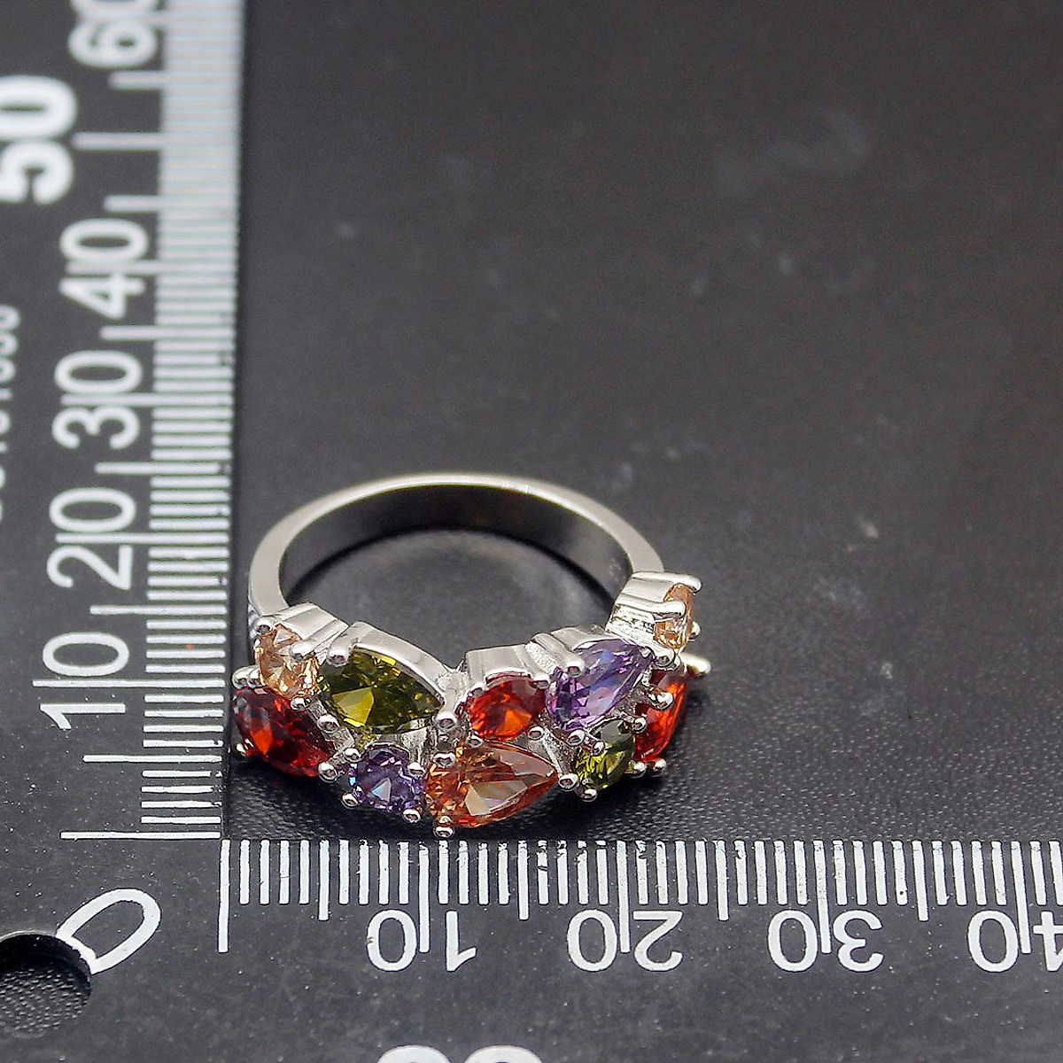 Silver Angel Multicolor Ring Cubic Zirconia Mother's Day Jewelry for Mom Her Band Ring for women (7)