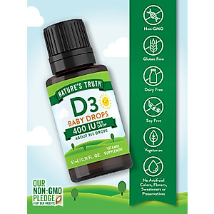 Nature's Truth Vitamin D Drops for Infants | 400 IU | 9.2 mL | D3 Drops for Kids | Vegetarian, Non-GMO, Gluten Free Supplement